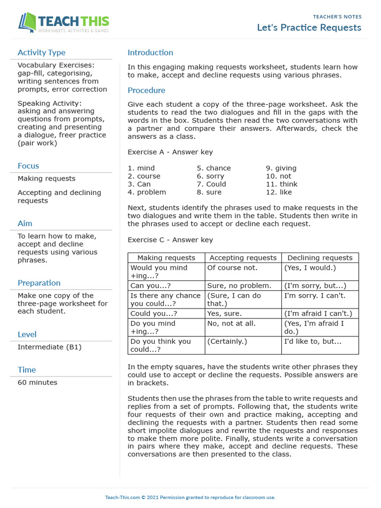 Lets practice requests | PDF | Human Communication
