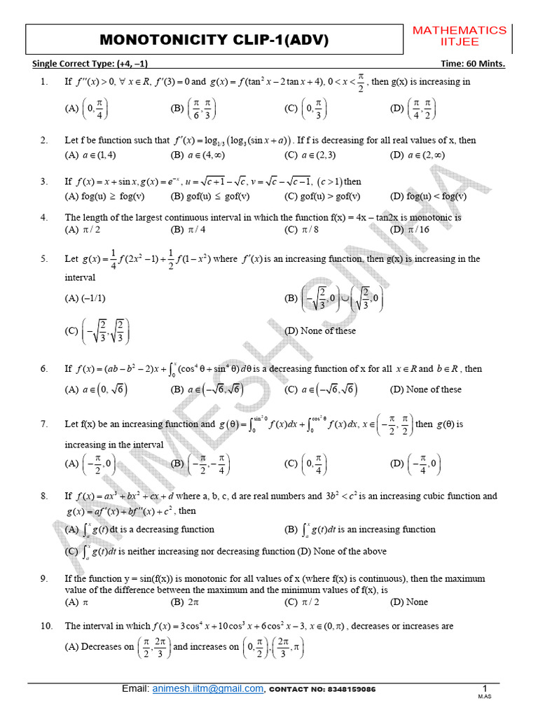 Monotonicity (Adv) Clip - 1 | PDF | Mathematical Analysis | Real Analysis