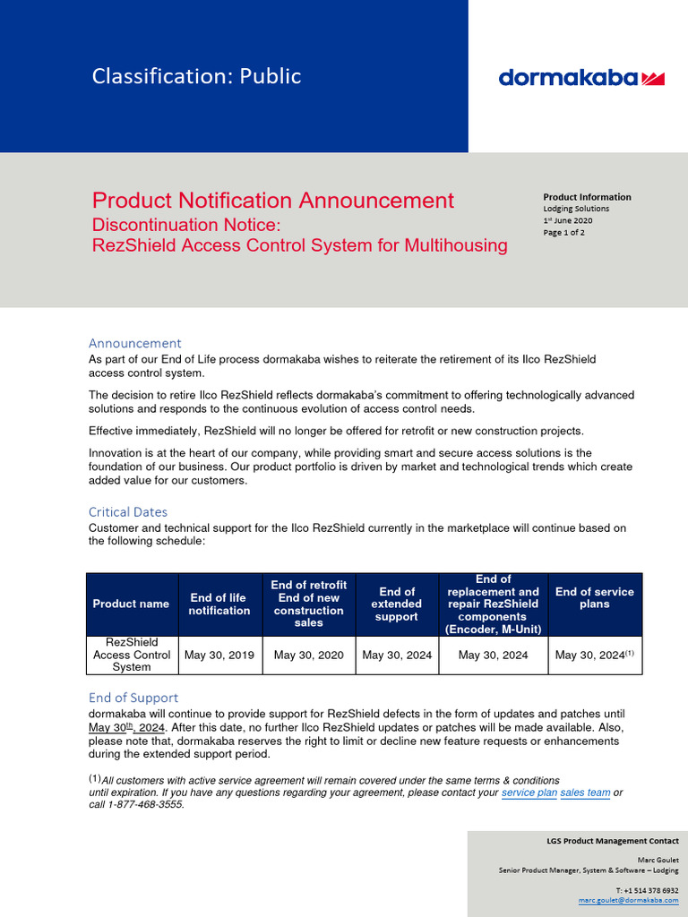RezShield + 79 Lock EoL Notification Phase II | PDF | Access Control ...