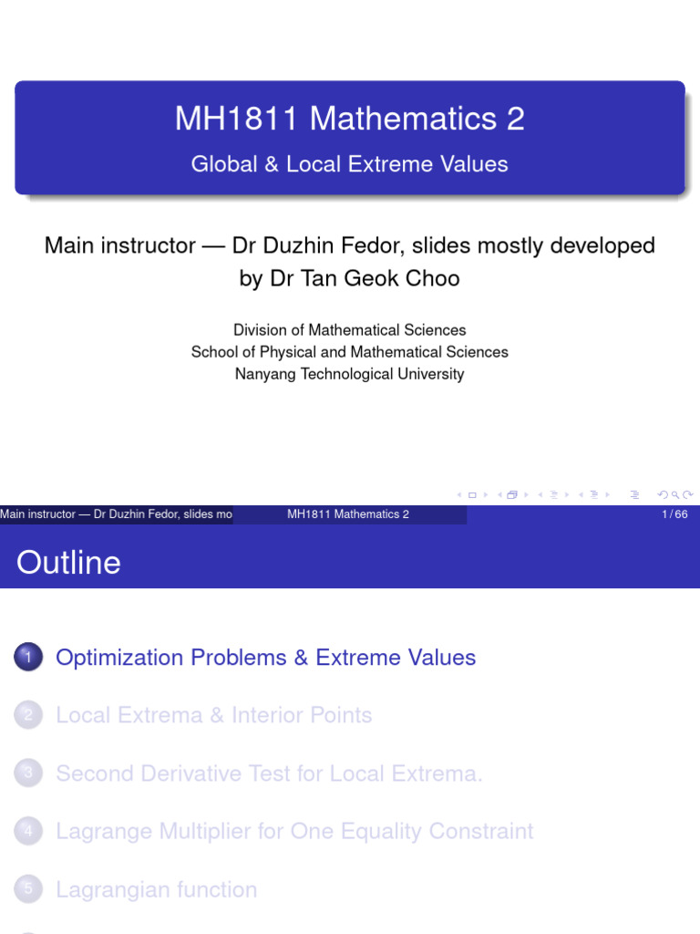 MH1811 Lecture 4 Optimization Printable | PDF | Analysis | Mathematical ...