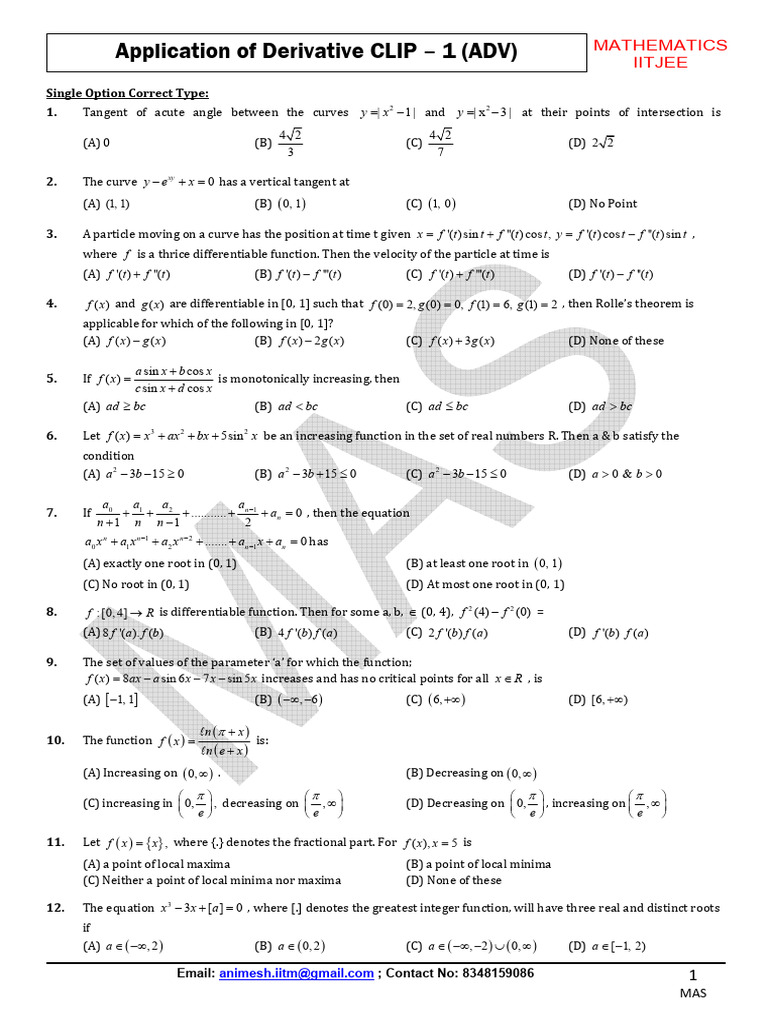 Application of Derivate-1 (ADV) - 1 | PDF | Mathematical Concepts ...