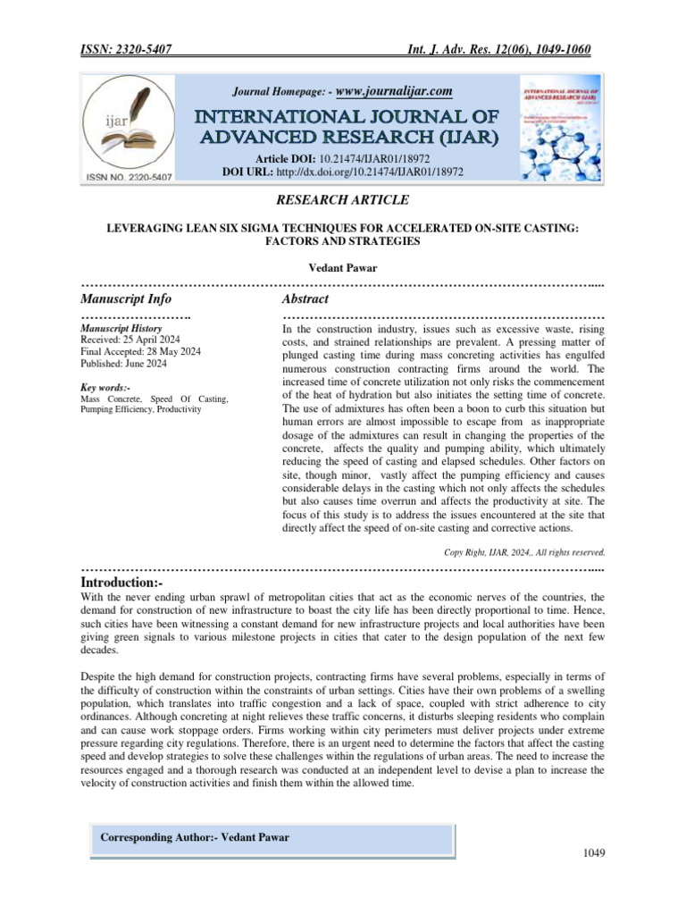 LEVERAGING LEAN SIX SIGMA TECHNIQUES FOR ACCELERATED ON-SITE CASTING ...
