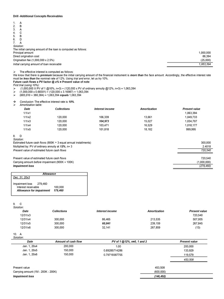 FAR Reviewer - Drills Receivables - Additional Concepts-Solutions | PDF ...