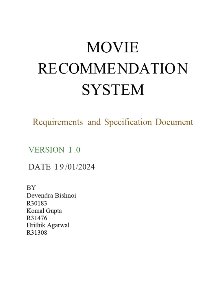 Movie Recommendation System: Requirements and Specification Document | PDF | Databases | World ...