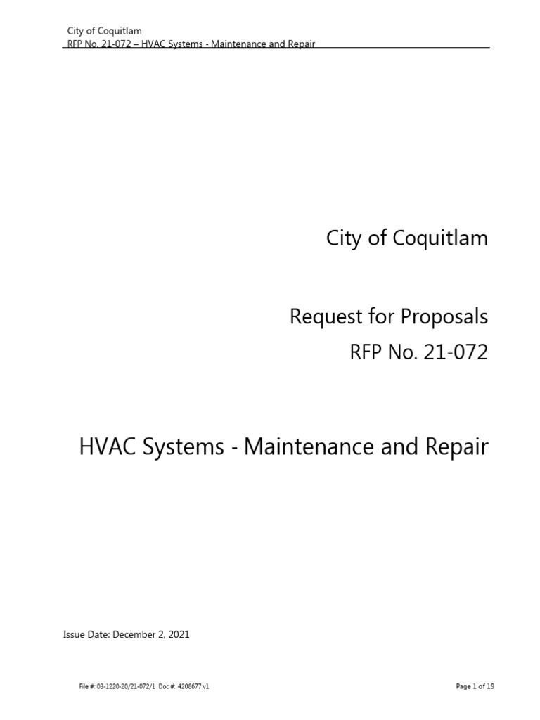 Coquitlam RFP 21-072: HVAC Maintenance | PDF | Request For Proposal ...