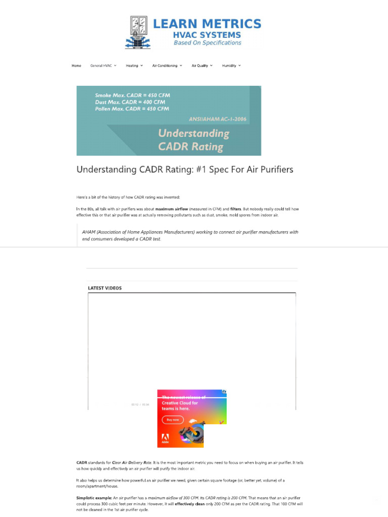 CADR Rating & Test For Measure Air Purifier Effectiveness | PDF