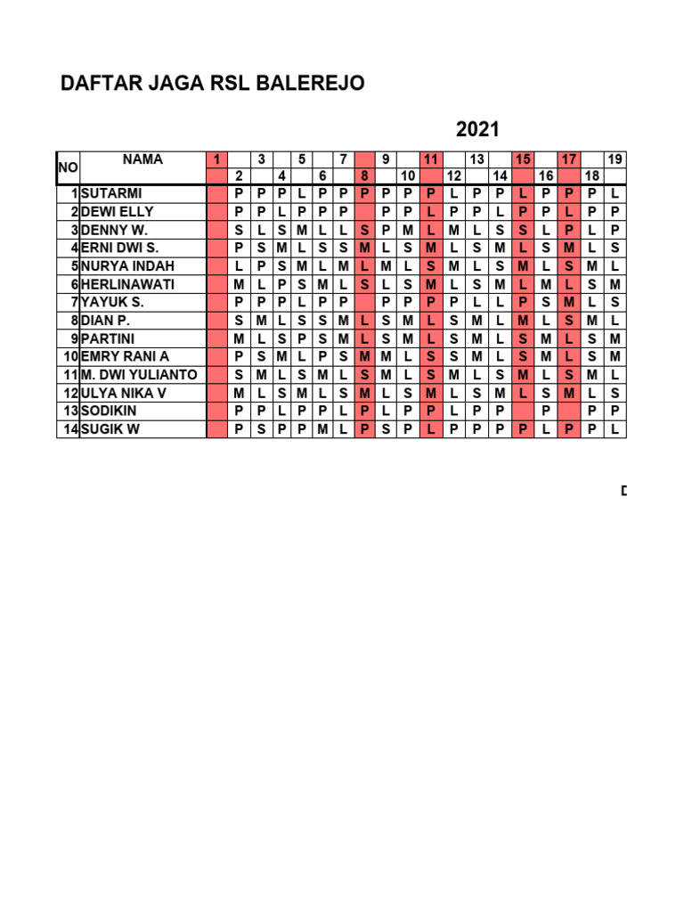 RSL Balerejo Duty Roster 2021 | PDF