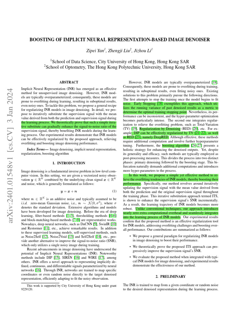 Regularizing INR for Image Denoising | PDF | Signal To Noise Ratio | Applied Mathematics