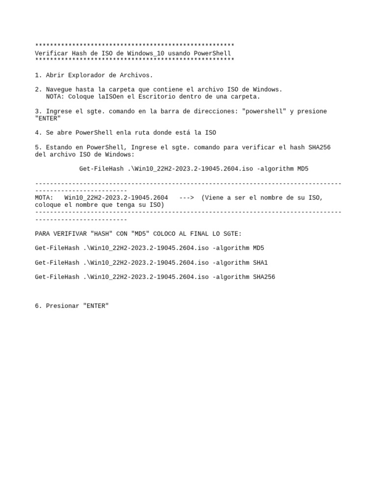 Verificar Hash de ISO de Windows - 10 Usando PowerShell + | PDF ...