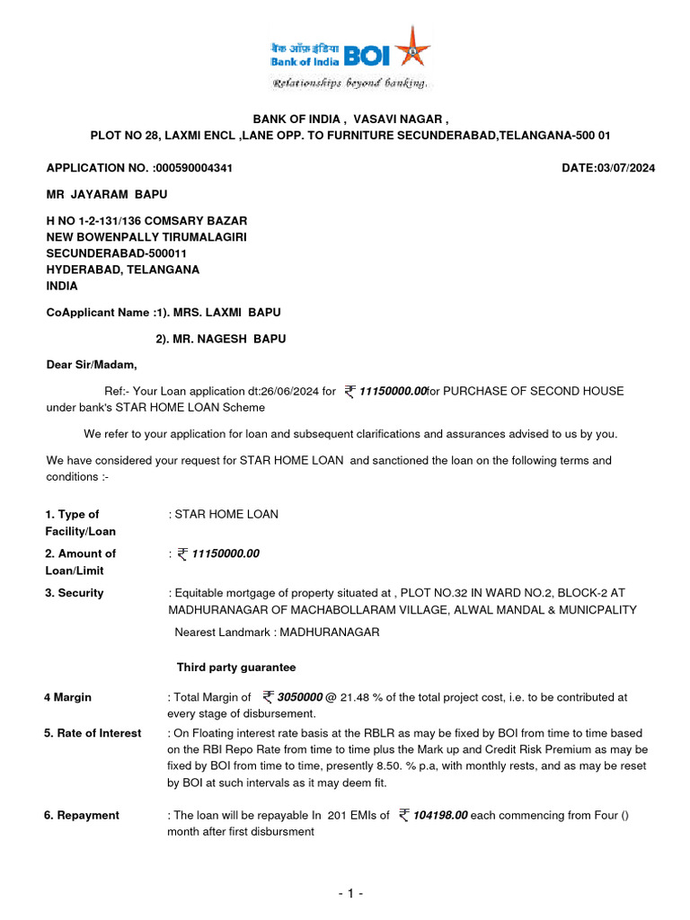Sanction Letter-Jayaram | PDF | Loans | Banks