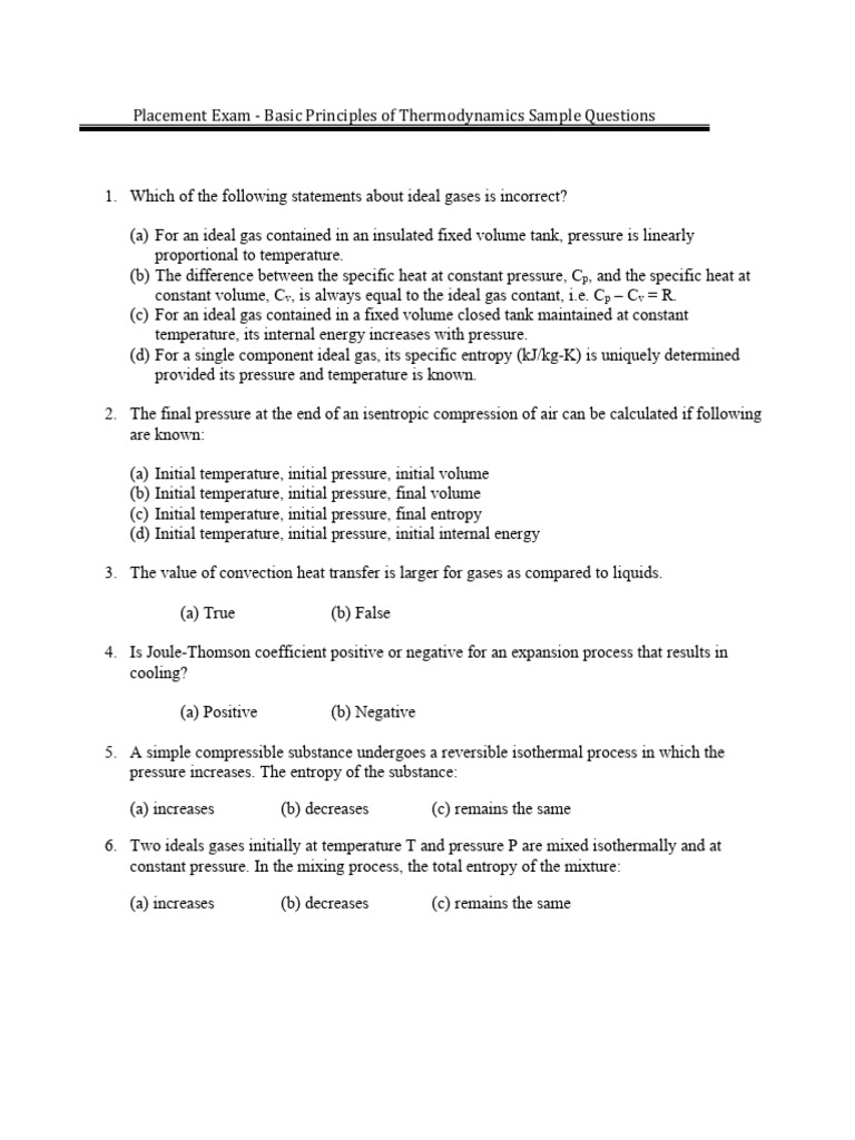 Thermodynamics Sample Questions and Answers | PDF | Gases | Temperature