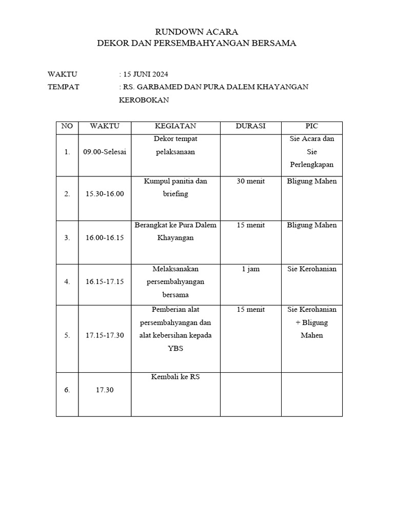 Rundown Acara Rangkaian Hut | PDF