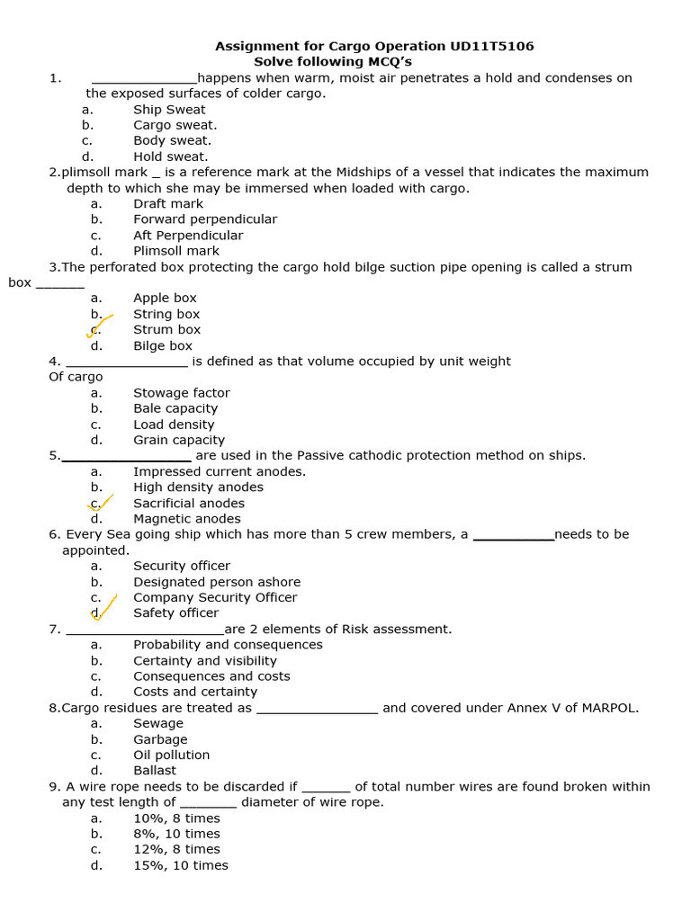 Assignment of UD11T5106 - Cargo Handling Stowage and Seamanship 1 | PDF | Cargo | Ships