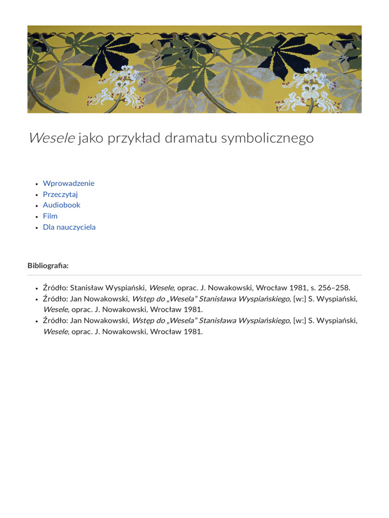 Wesele Jako Przyklad Dramatu Symbolicznego | PDF