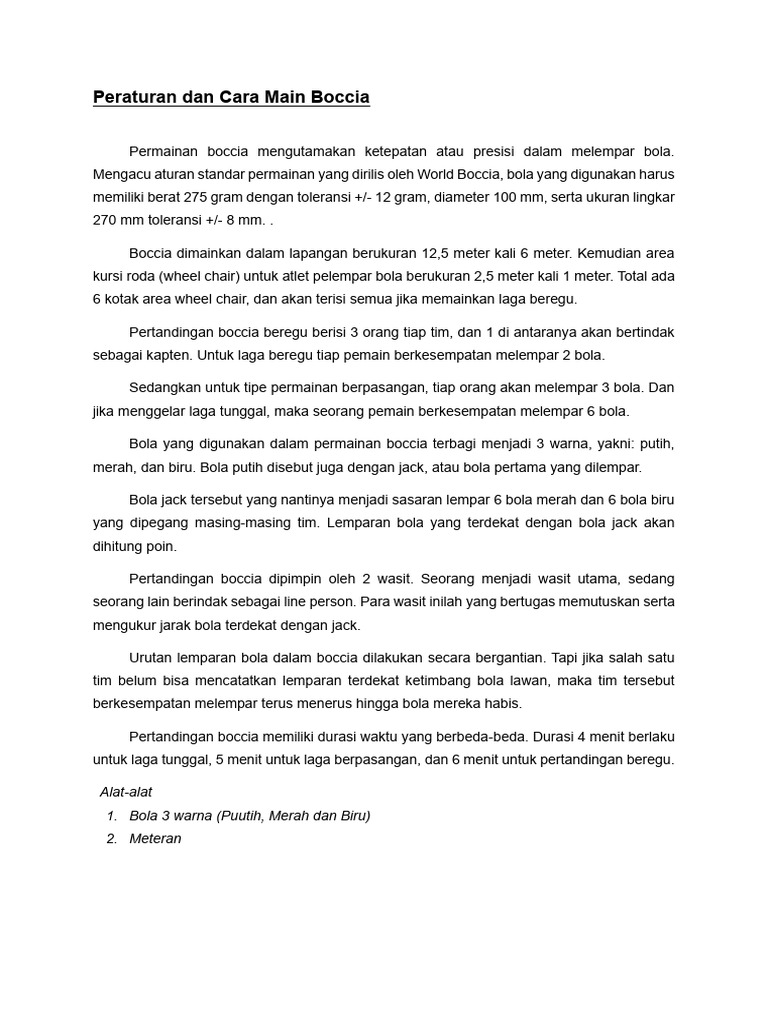 Peraturan Dan Cara Main Boccia | PDF