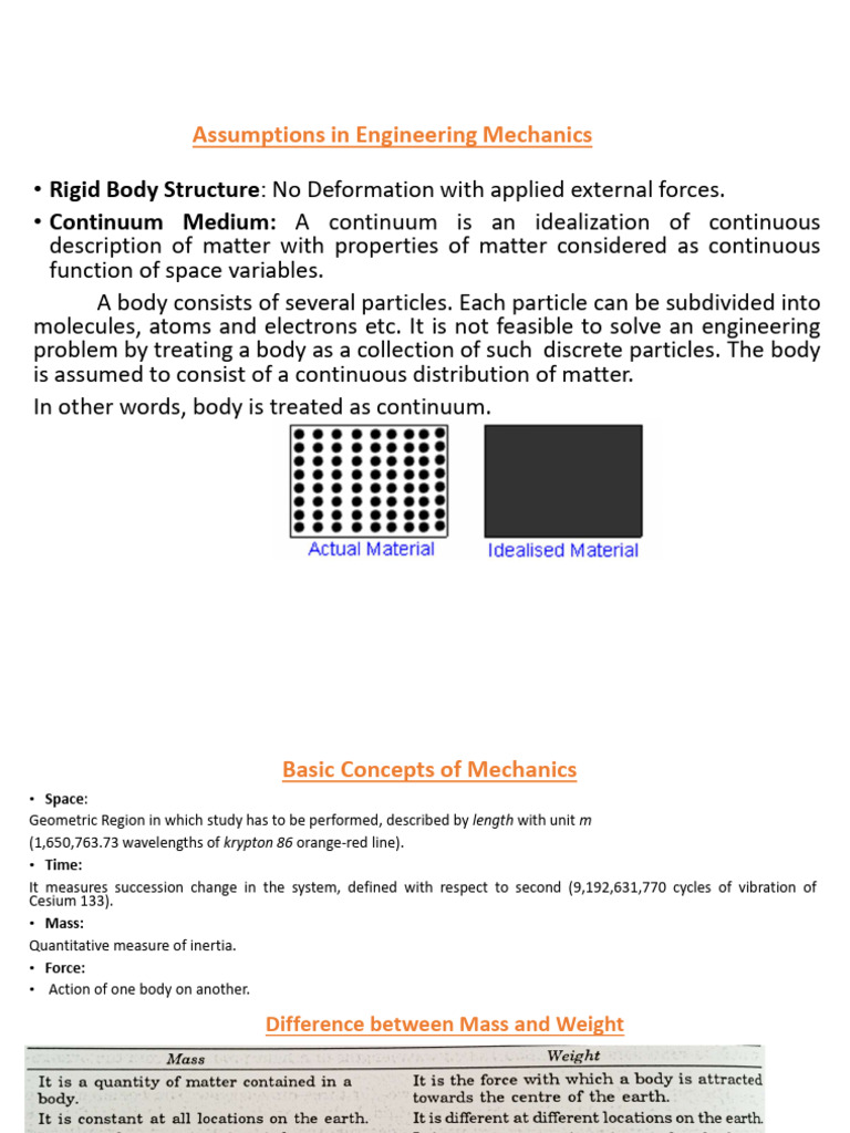 Assumptions in Engineering Mechanics | PDF | Force | Inertia