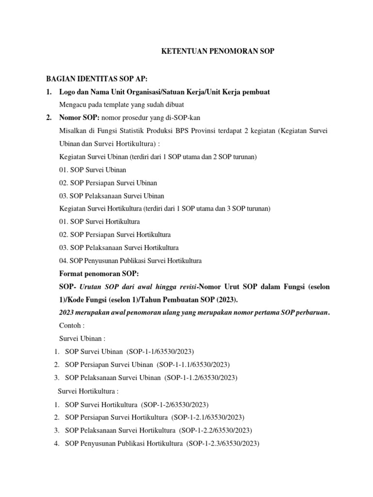 Ketentuan Penomoran SOP BPS 2023 | PDF | Teknologi & Rekayasa