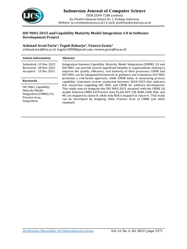 ISO 90012015 and Capability Maturity Model Integra | PDF | Quality ...