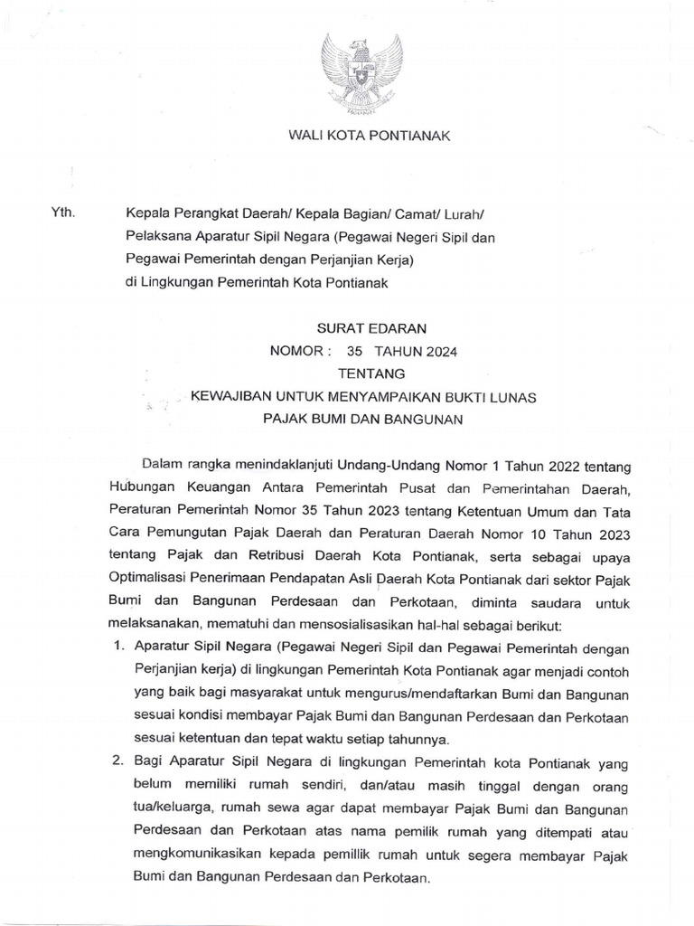 SE. Kewajiban Menyampaikan Bukti Lunas PBB | PDF