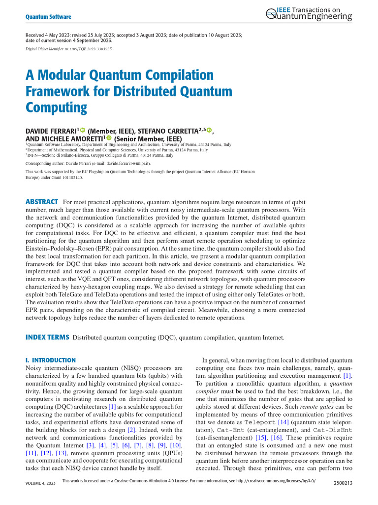 A Modular Quantum Compilation Framework For Distributed Quantum Computing | PDF | Quantum ...
