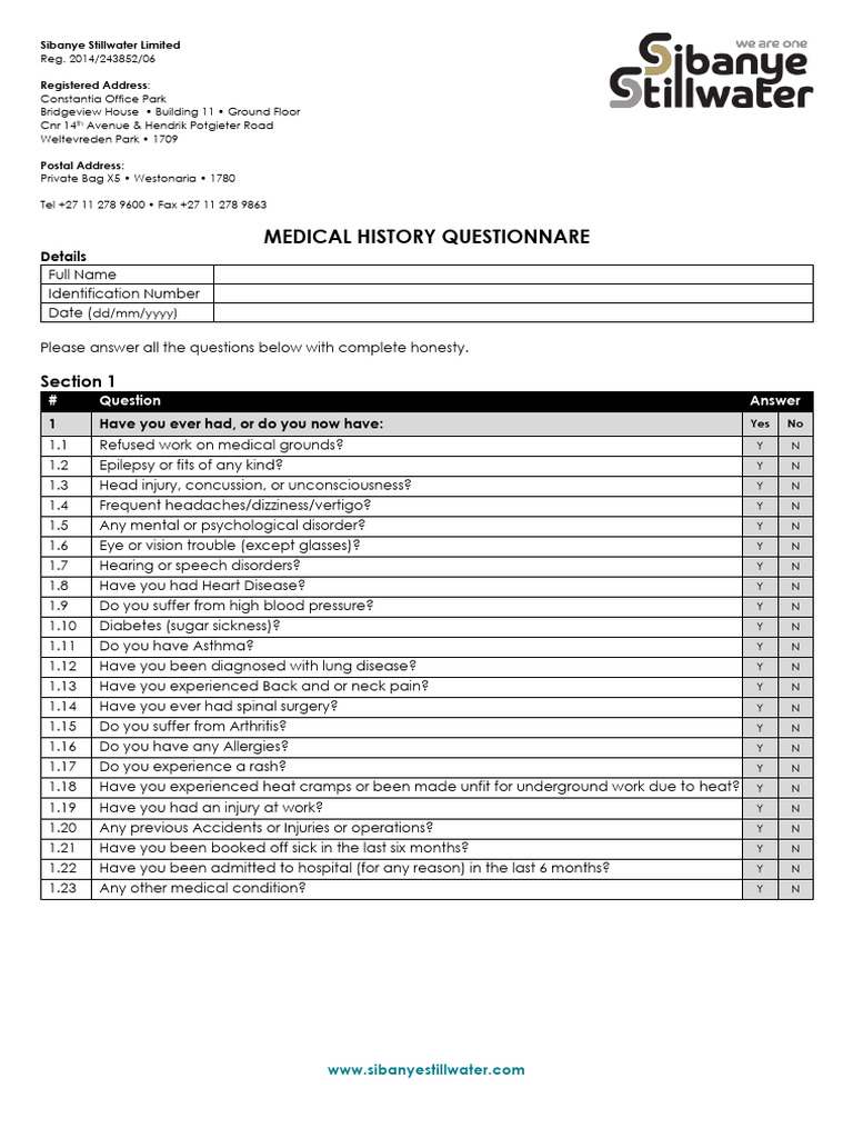 Medical Questionnaire | PDF | Tuberculosis | Insomnia