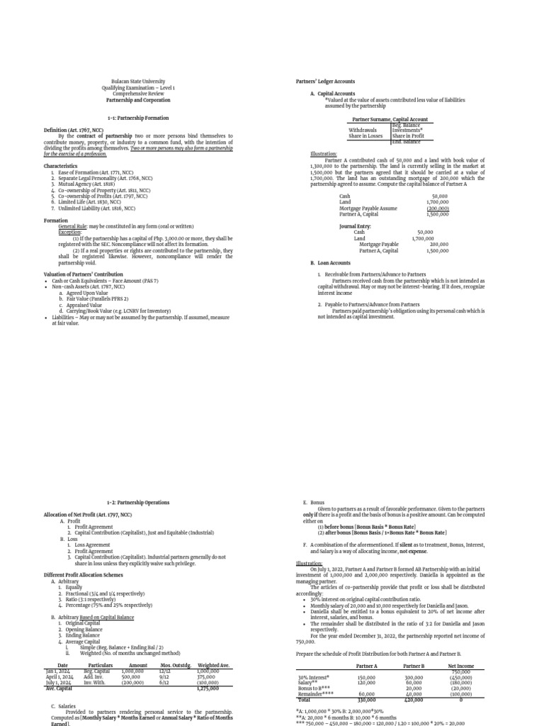 QE1 - ParCor Reviewer PDF | PDF | Partnership | Balance Sheet