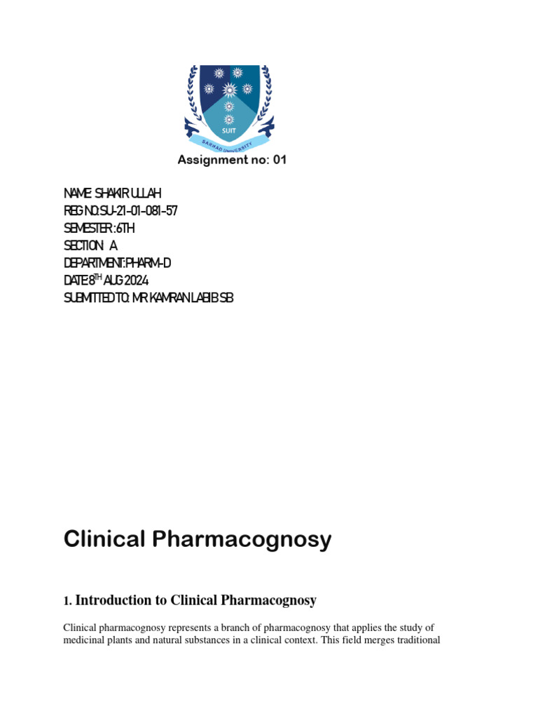 Pharmacognosy Assignment 1 | PDF | Pharmacognosy | Medicinal Plants