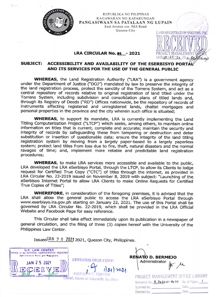 LRA Circular No 01-2021 | PDF | Property Law | Natural Resources Law