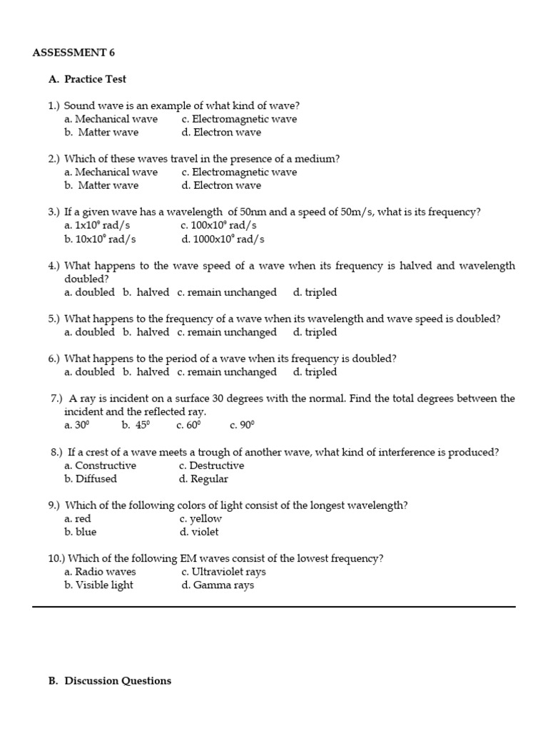 Assessment 6 Waves and Optics | PDF | Waves | Wavelength