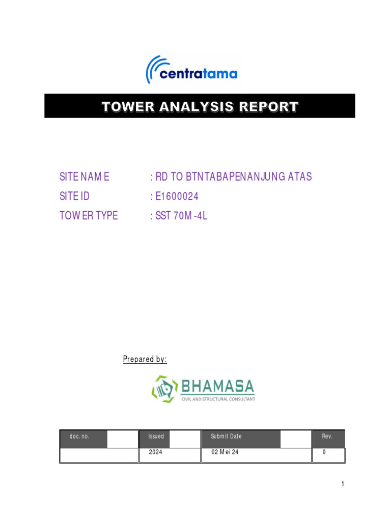 Tower Analysis Report E1600024 Penanjungatas SST 70m 4legs | PDF | Strength Of Materials ...