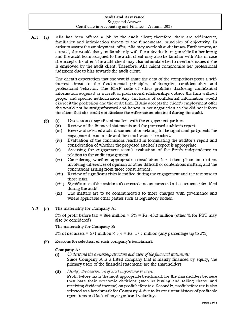 CAF 8 Autumn 2023 | PDF | Audit | Auditor's Report