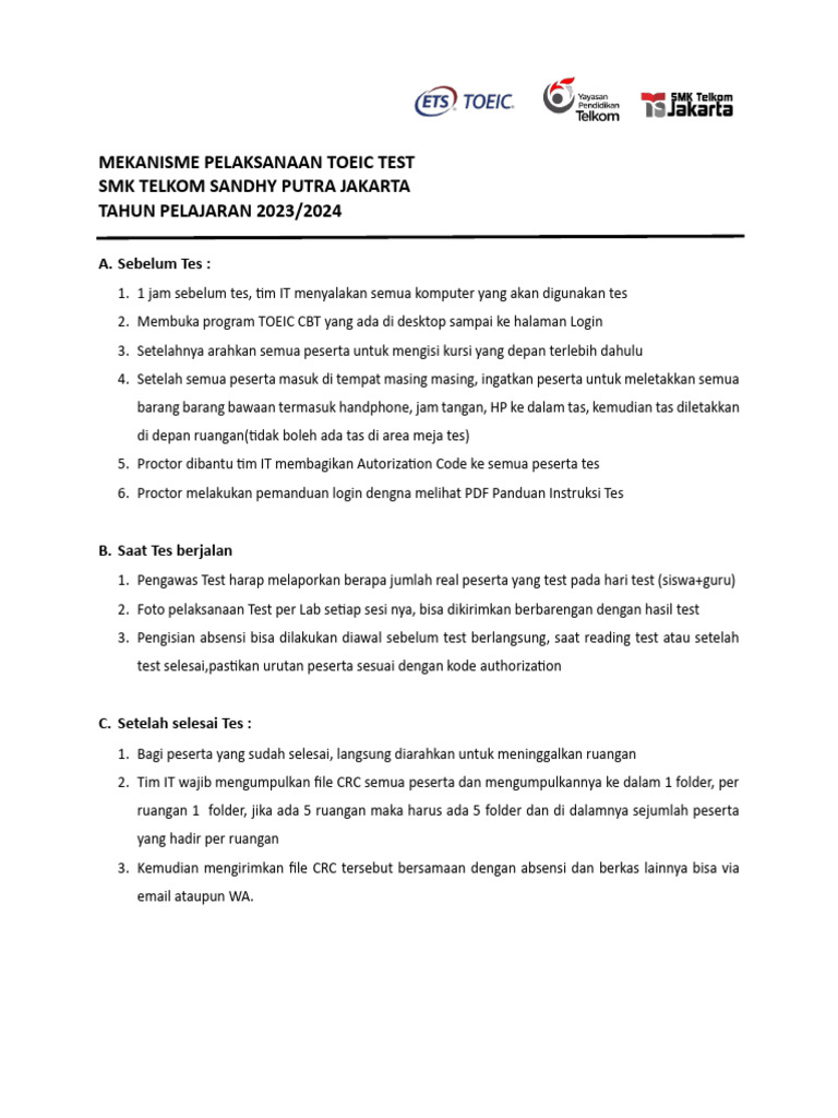 Mekanisme Pelaksanaan Toeic Test | PDF | Teknologi & Rekayasa