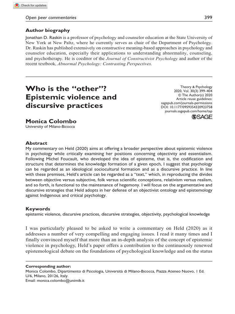 Who Is The Other. Epistemic Violence and Discursive Practices. | PDF ...