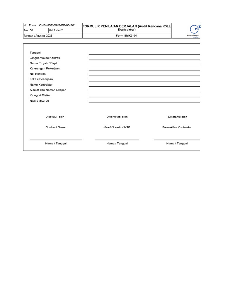 Form SMK3 04 - Onshore (Last Updated) | PDF