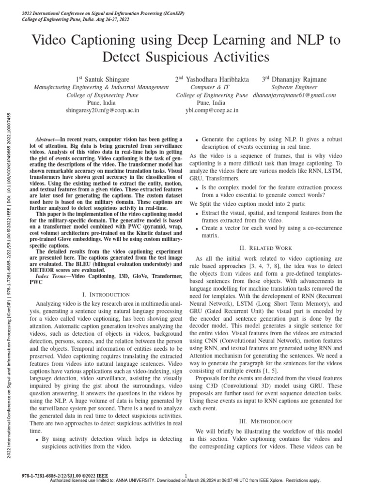 Video Captioning Using Deep Learning and NLP To Detect Suspicious ...