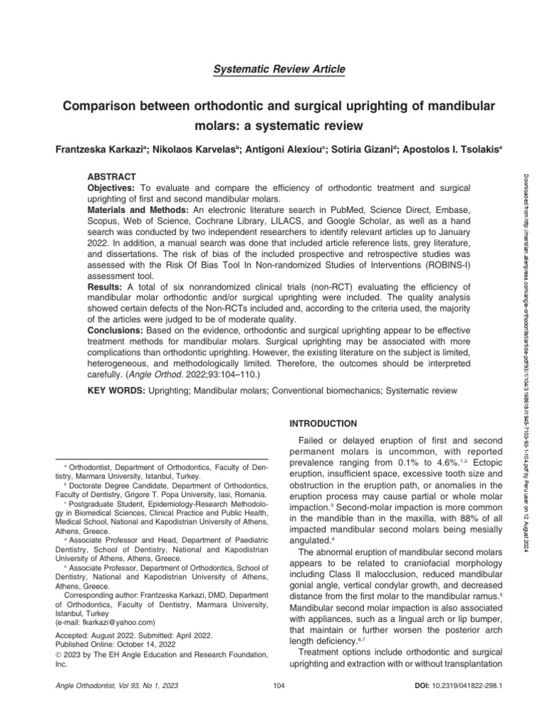 Comparison Between Orthodontic and Surgical Uprighting of Mandibular ...