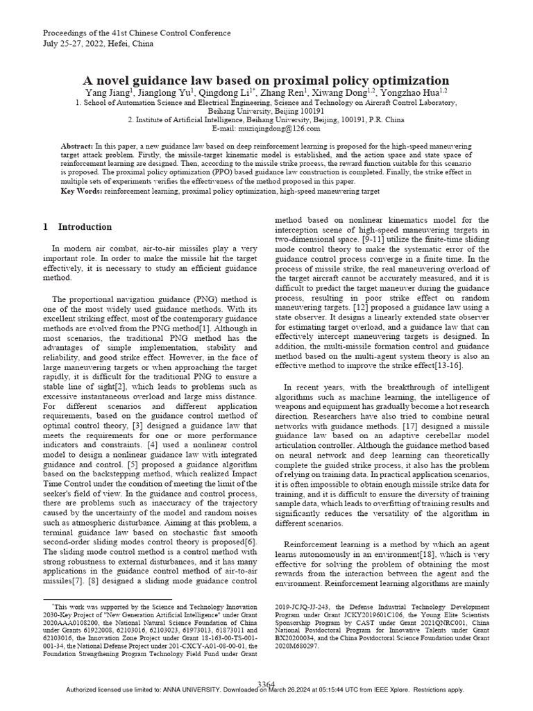 A Novel Guidance Law Based On Proximal Policy Optimization | PDF ...