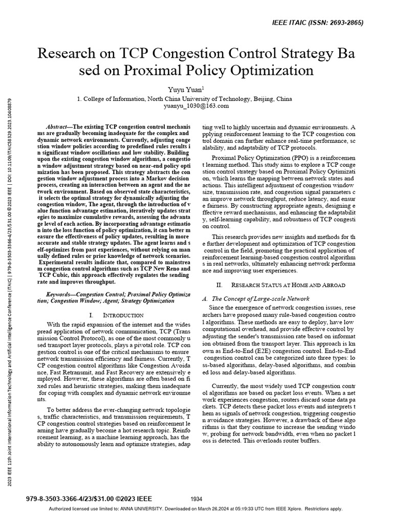 Research On TCP Congestion Control Strategy Based On Proximal Policy Optimization | PDF ...