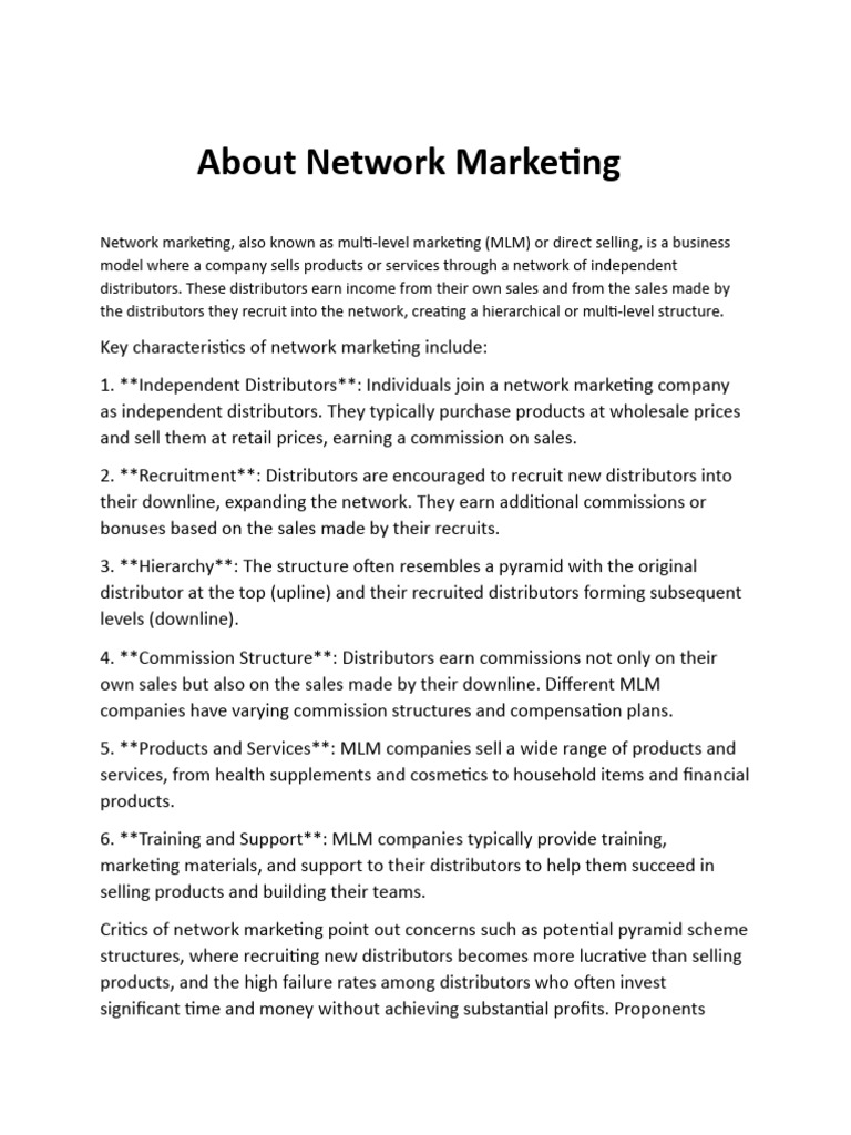 Overview of Network Marketing Benefits | PDF | Multi Level Marketing ...