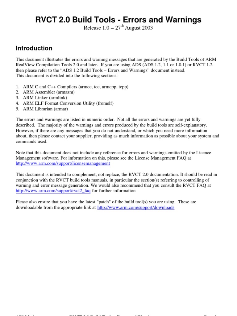 RVCT20 Errors and Warnings | PDF | C++ | Parameter (Computer Programming)