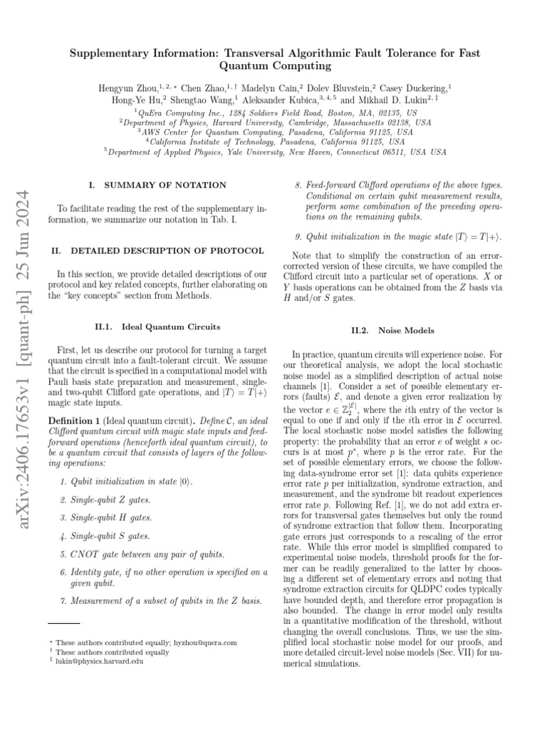 Suppliment-Algorithmic Fault Tolerance For Fast Quantum Computing | PDF | Quantum Mechanics ...