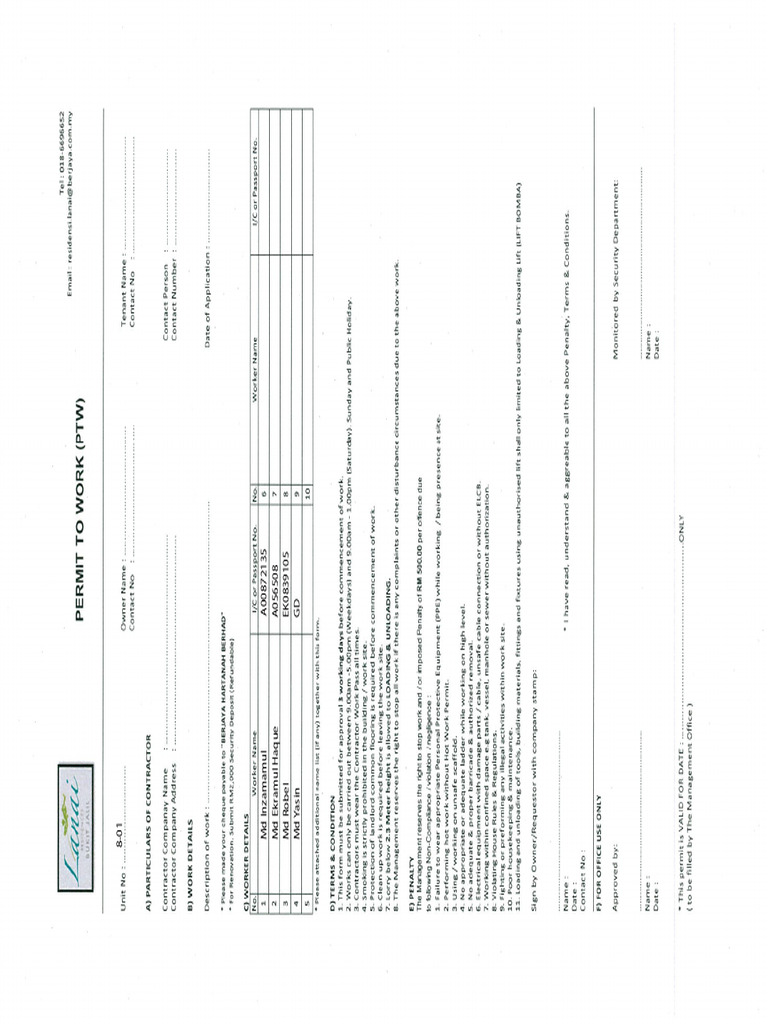 PERMIT TO WORK-sample | PDF