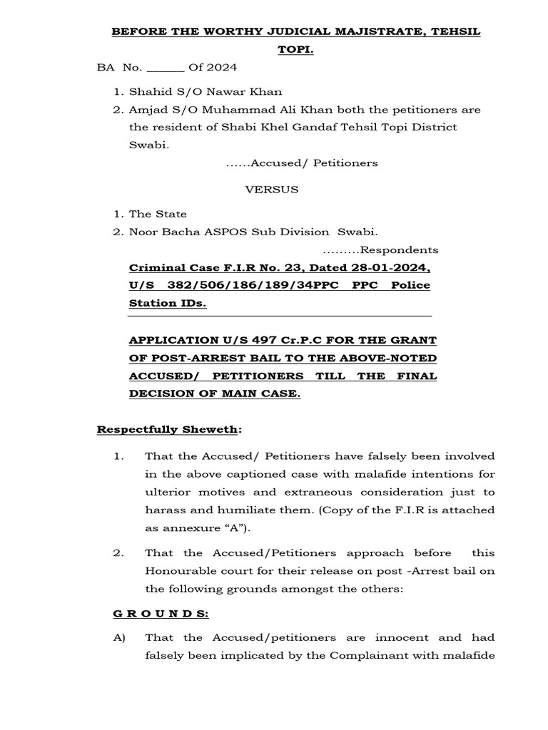 BAil Application AAmir Khan | PDF | Bail | Crime & Violence