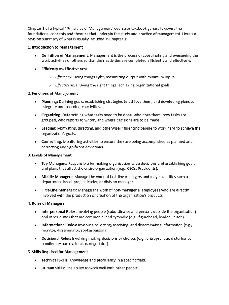 Principle of Management Chapter 1 | PDF | System | Leadership