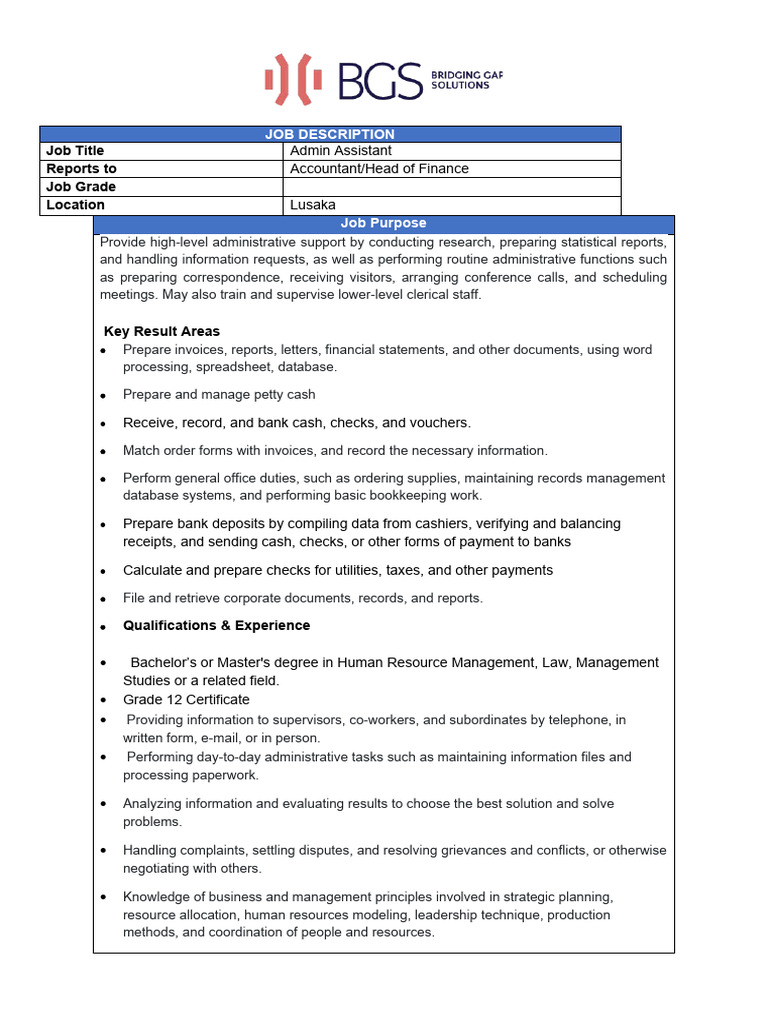 Admin Assistant JD | PDF | Bookkeeping | Business