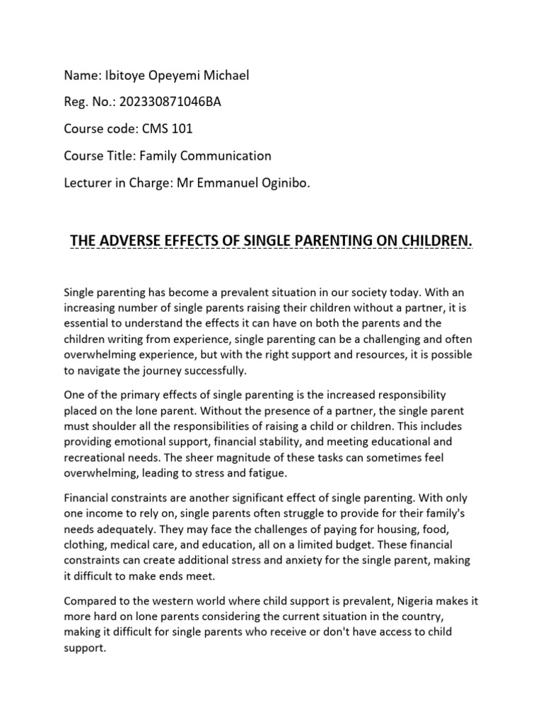 Single Parenting and Its Effect of Children | PDF | Parenting | Single ...