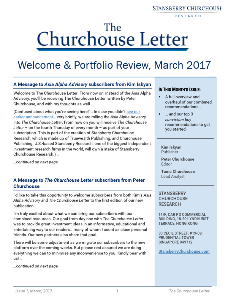 The Churchouse Letter March 2017 | PDF | Exchange Traded Fund | Gold As ...