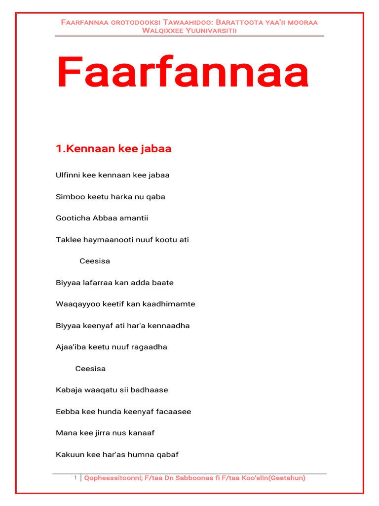 Faarfannaa Ortodoksii Tawahiidoo | PDF