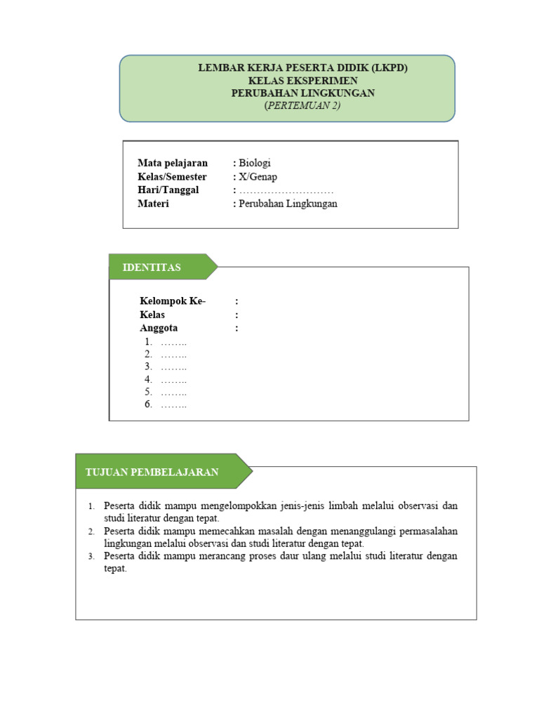 LKPD Kelas Eksperimen Pert 2 | PDF