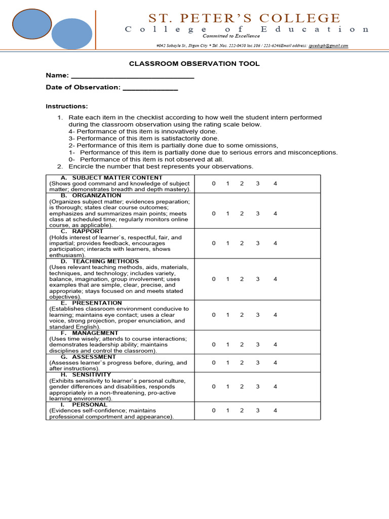 Classroom Observation Tool 2024 | PDF | Teaching Method | Human ...